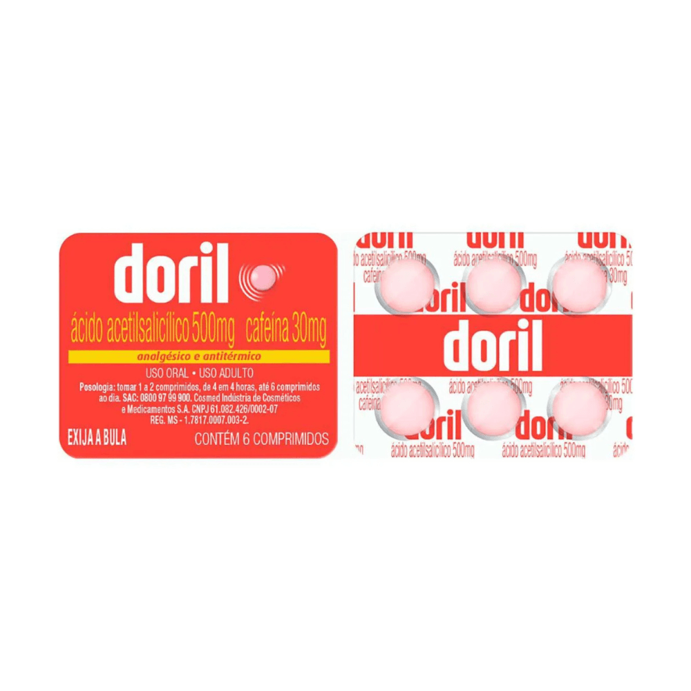 Doril Acido Acetilsalicilico 500mg + Cafeína 30mg 6 comprimidos – Meu ...